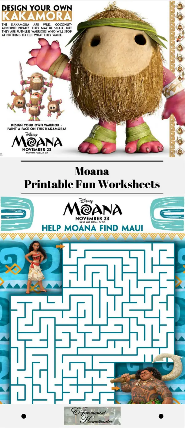 Moana Printable Fun Worksheets - Experimental Homesteader